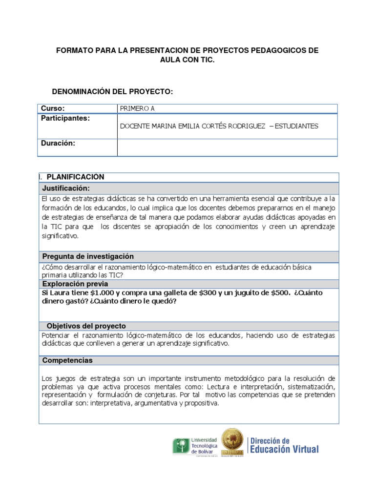 Formato Proyectos de Aula | PDF | Educación primaria | Tecnología de ...
