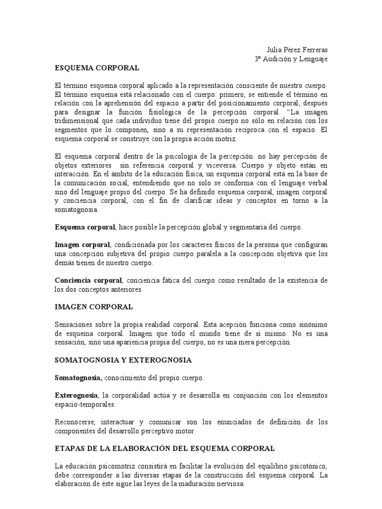 Esquema Corporal Resumen | PDF | Percepción | Imagen