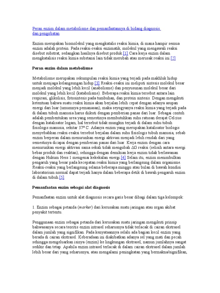 Peran Enzim Dalam Metabolisme Dan Pemanfaatannya Di Bidang Diagnosis ...