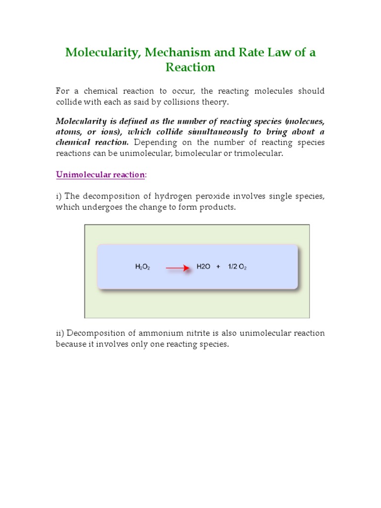 Molecularity, Mechanism and Rate Law of A Reaction Review Notes | PDF ...