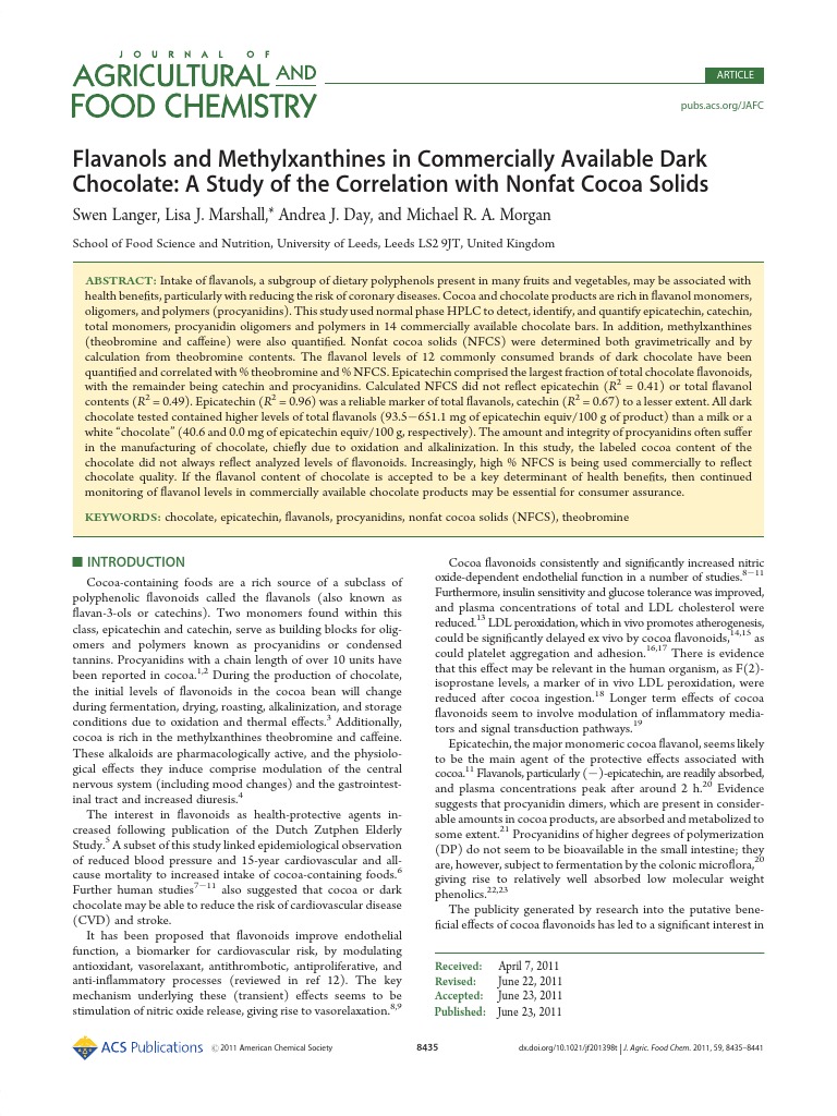 Flavanols and Methylxanthines in Commercially Available Dark Chocolate - A Study of The ...