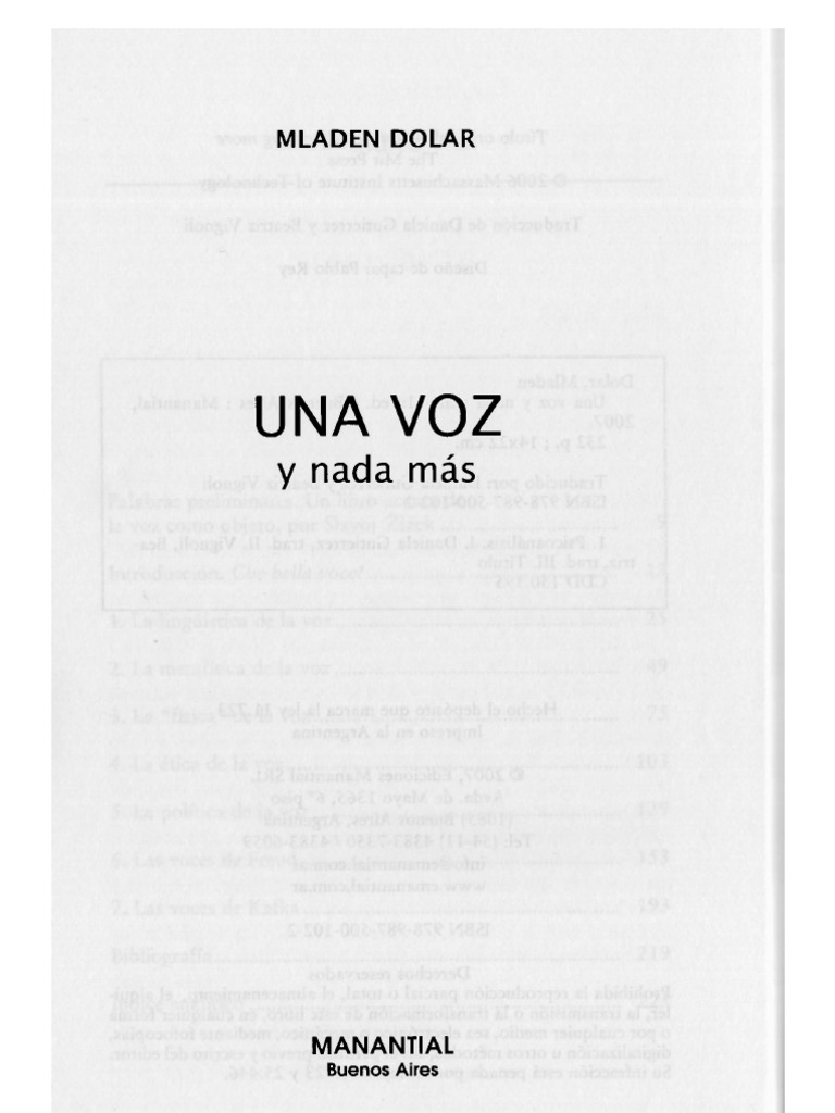 Mladen Dolar Una Voz Nada Mc3a1s1 | PDF | Rachel | Jean-Jacques Rousseau