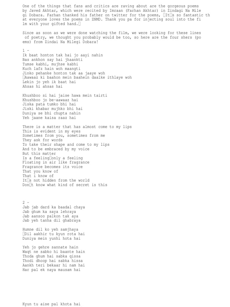 Gorgeous poems from ZNMD praised by fans and critics | PDF | Works ...