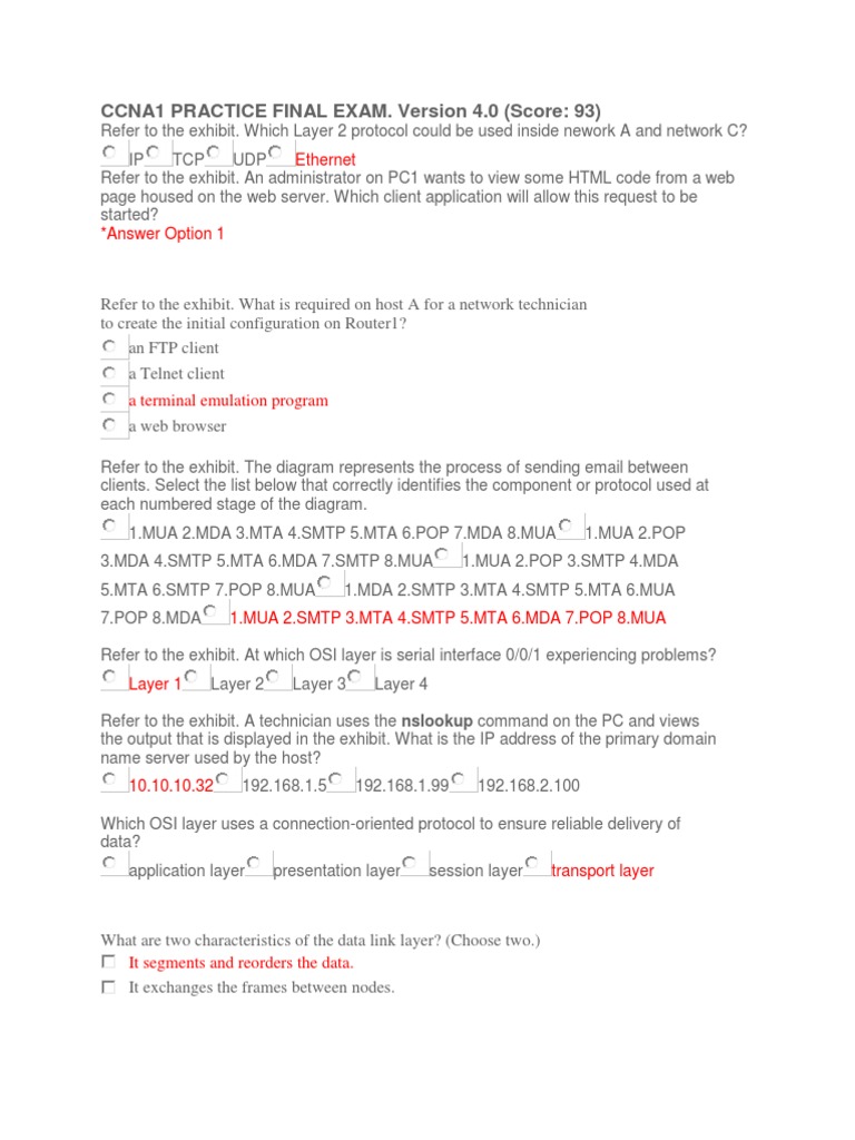 Ccna1 Practice Final Exam | PDF | Ip Address | Computer Network