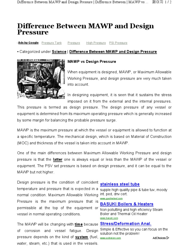 Difference-between-MAWP and Design Pressure | PDF | Boiler | Pressure
