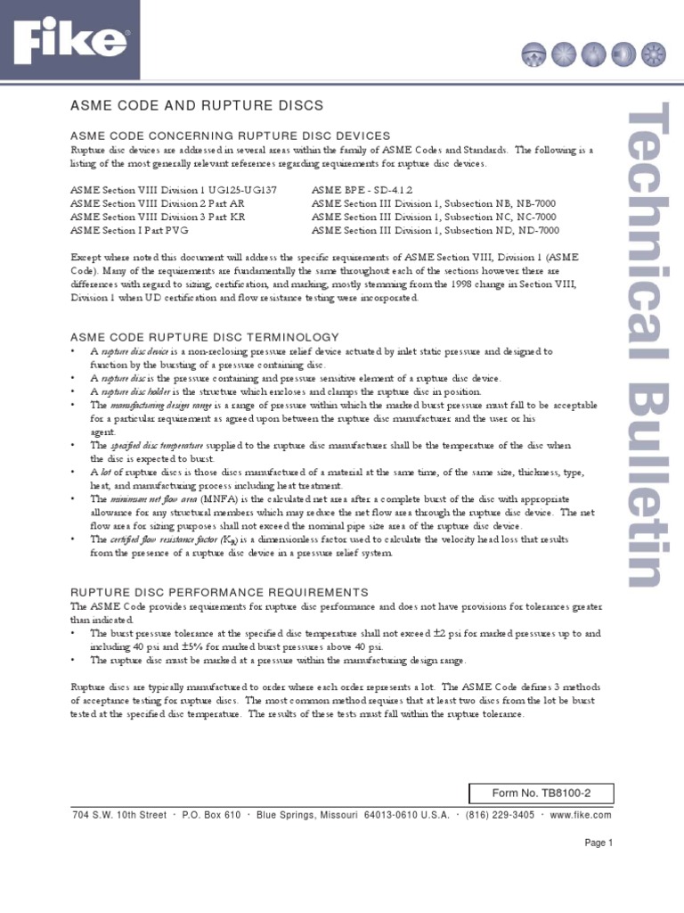 ASME Code and Rupture Discs Requirements-Fike | PDF | Valve | Pipe ...