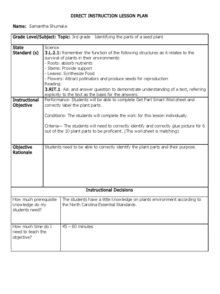 Identifying The Parts of A Plant Lesson Plan | PDF | Moss | Plants