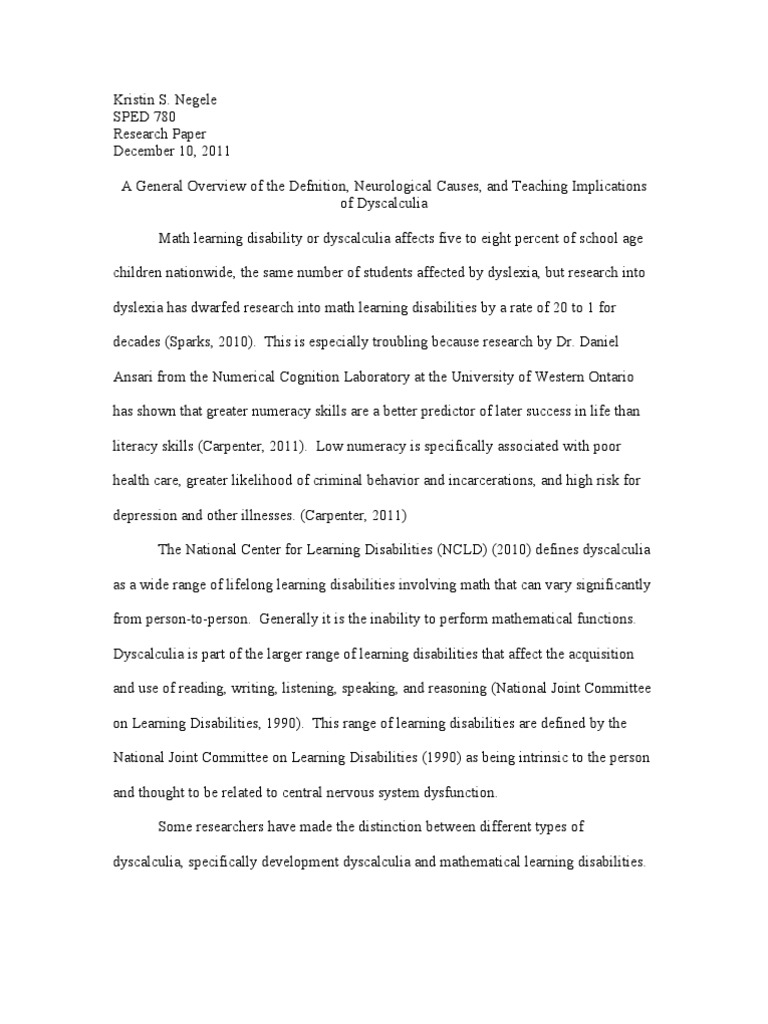 Dyscalculia Paper | PDF | Learning Disability | Teaching Mathematics