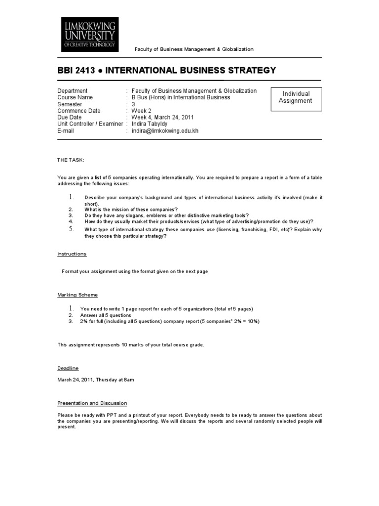 IBS Individual Assignment Outline | PDF | Career & Growth