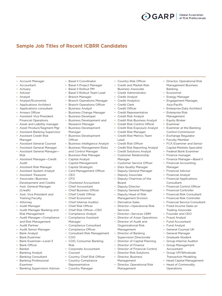 Sample Job Titles of Recent ICBRR Candidates | PDF | Financial Analyst ...