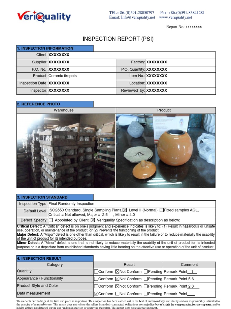 Ceramic Product Inspection Sample Report | PDF | Usability | Business