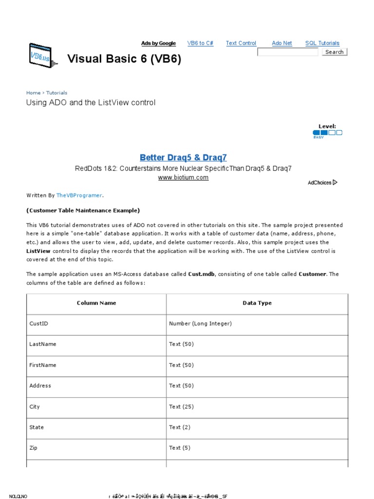 Using Ado And The Listview Control Visual Basic 6 Vb6 Pdf Software Engineering 
