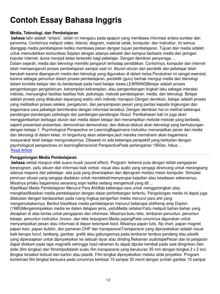 Contoh Essay Bahasa Inggris | PDF