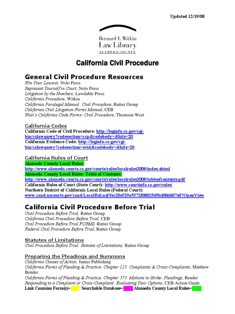 California Civil Procedure | PDF | Discovery (Law) | Service Of Process
