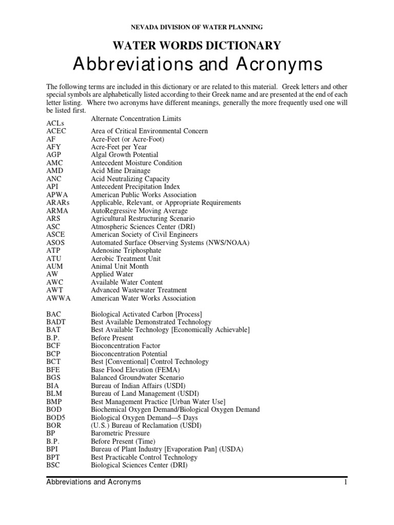 Water Words Dictionary: A Guide to Common Abbreviations and Acronyms ...