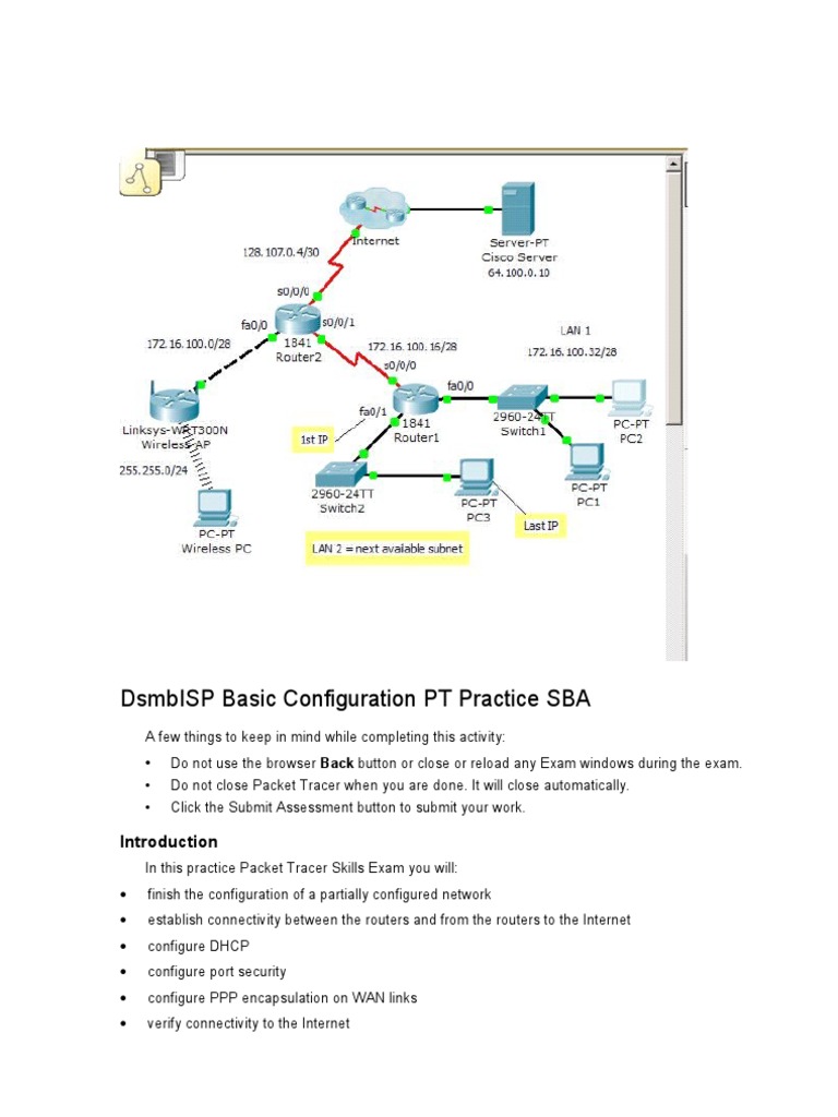 DsmbISP Basic Configuration PT Practice SBA | PDF | Router (Computing) | Ip Address