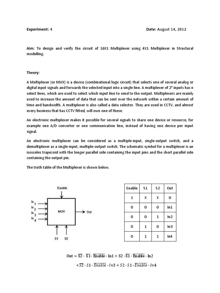 Expt 4. 16x1 Mux Using 4x1 Mux | PDF | Electrical Circuits ...