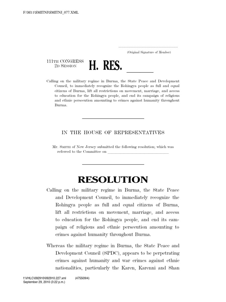 US Congress Resolution | Download Free PDF | Myanmar | Rohingya People