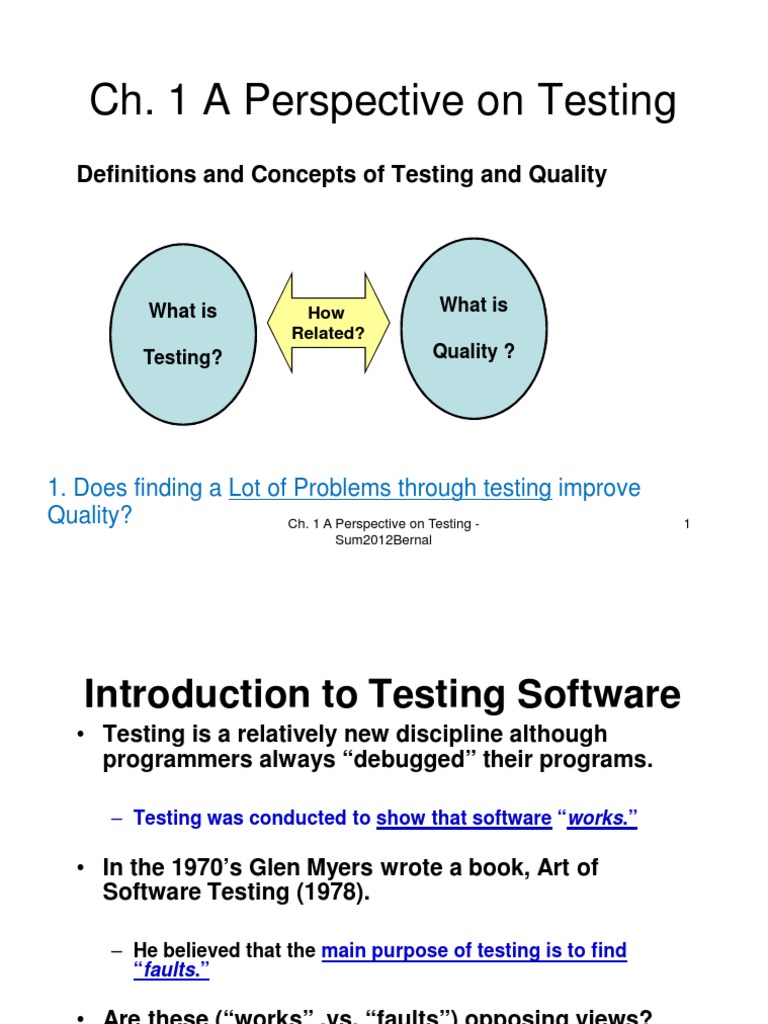 Ch1 - A Perspective On Testing | PDF | Software Testing | Quality Assurance