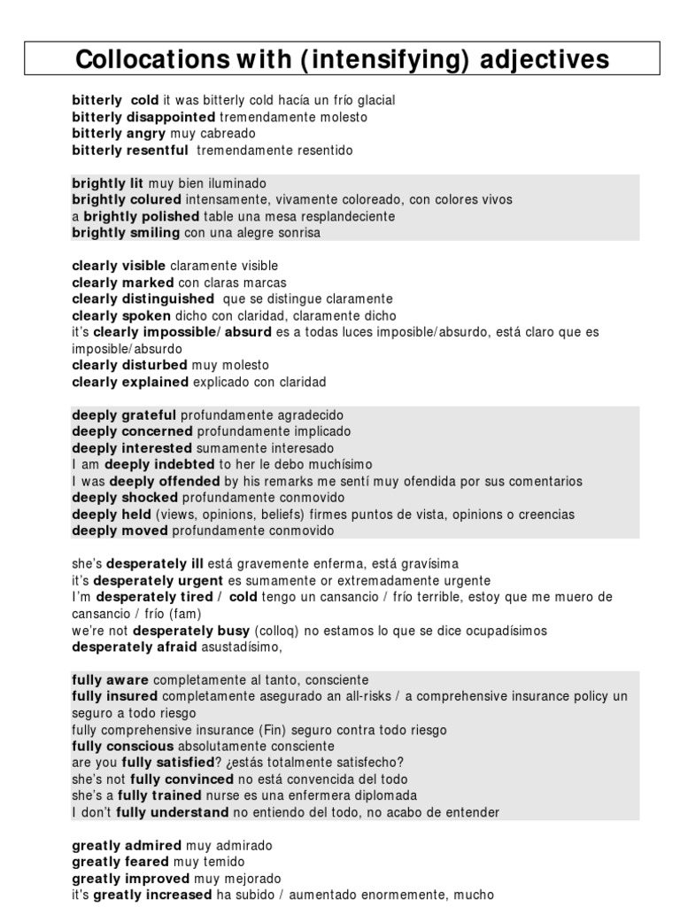 Collocations With Intensifying Adjectives | PDF | Semiótica | Sintaxis