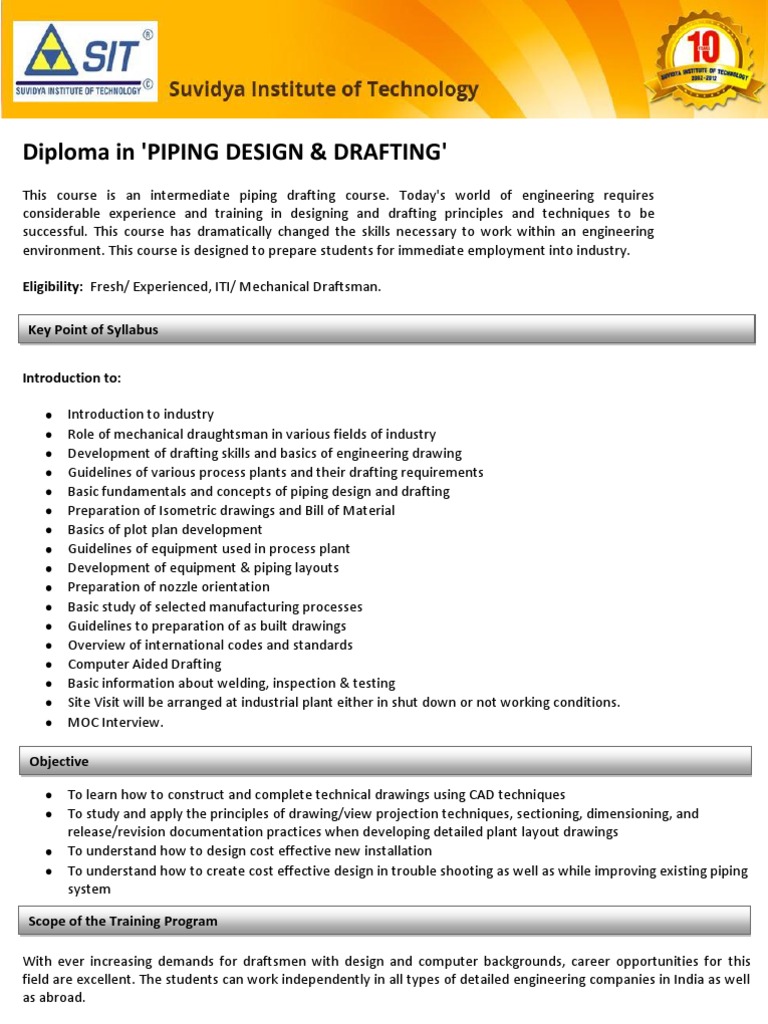 Diploma in Piping Design & Drafting | PDF | Art | Technology & Engineering