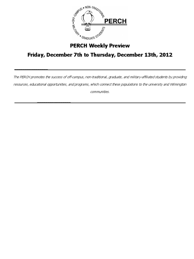 PERCH Weekly Preview 12/7 - 12/13 | PDF | Christmas And Holiday Season ...