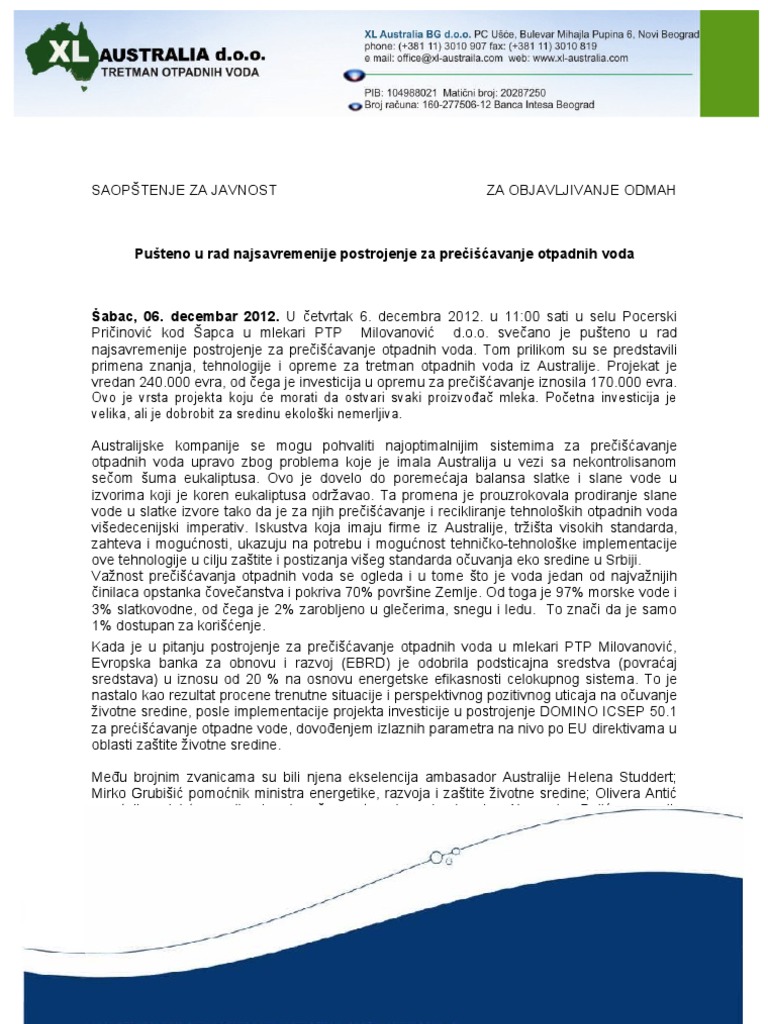 Postrojenje Za Preciscavanje Otpadnih Voda | PDF