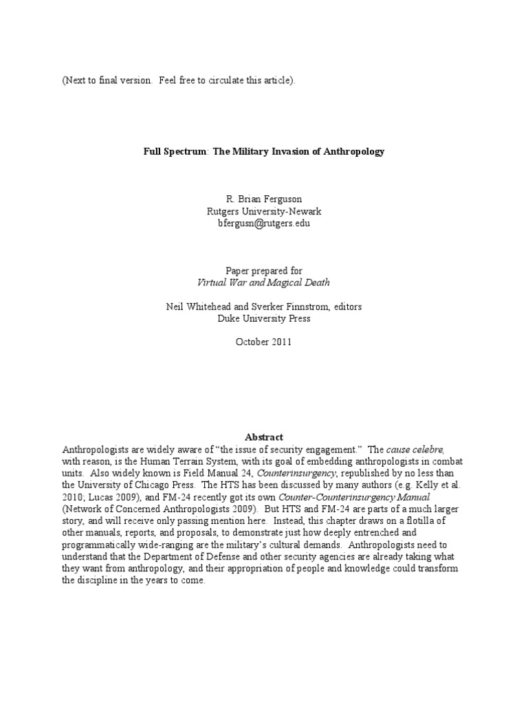 Full Spectrum: The Military Invasion of Anthropology | PDF | Counter ...