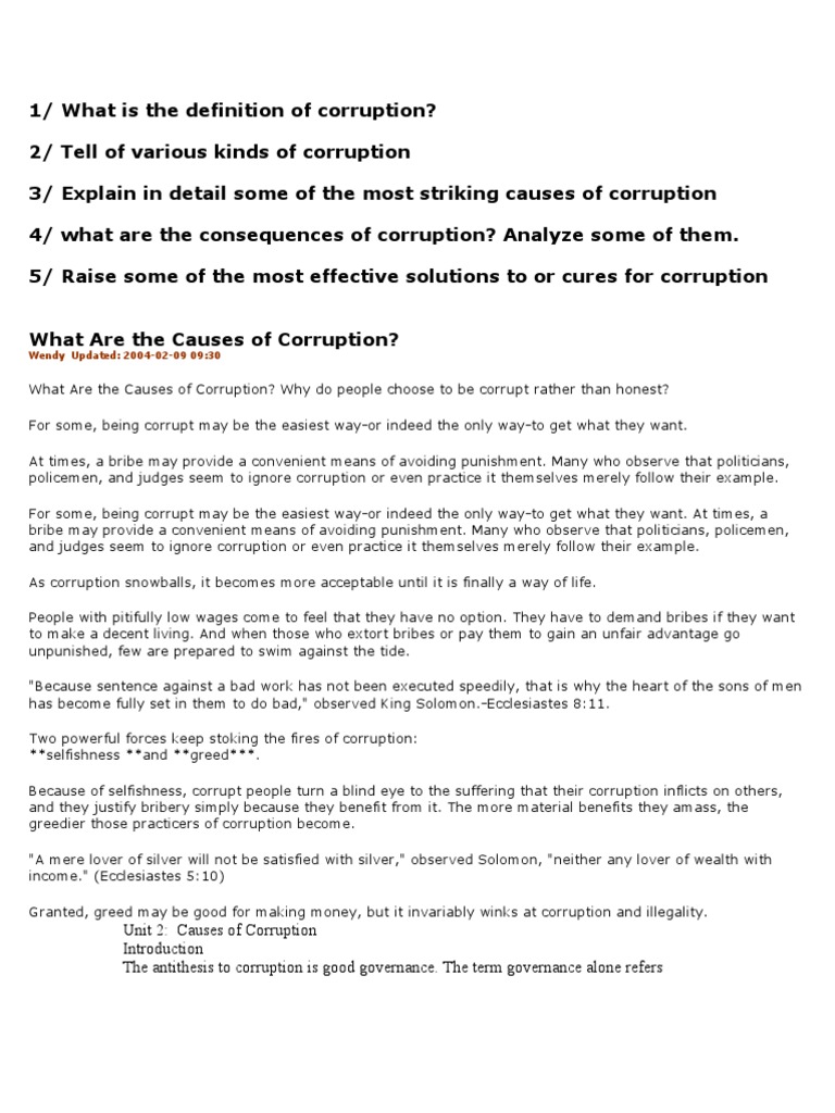 What Are the Causes of Corruption | Political Corruption | Corruption ...