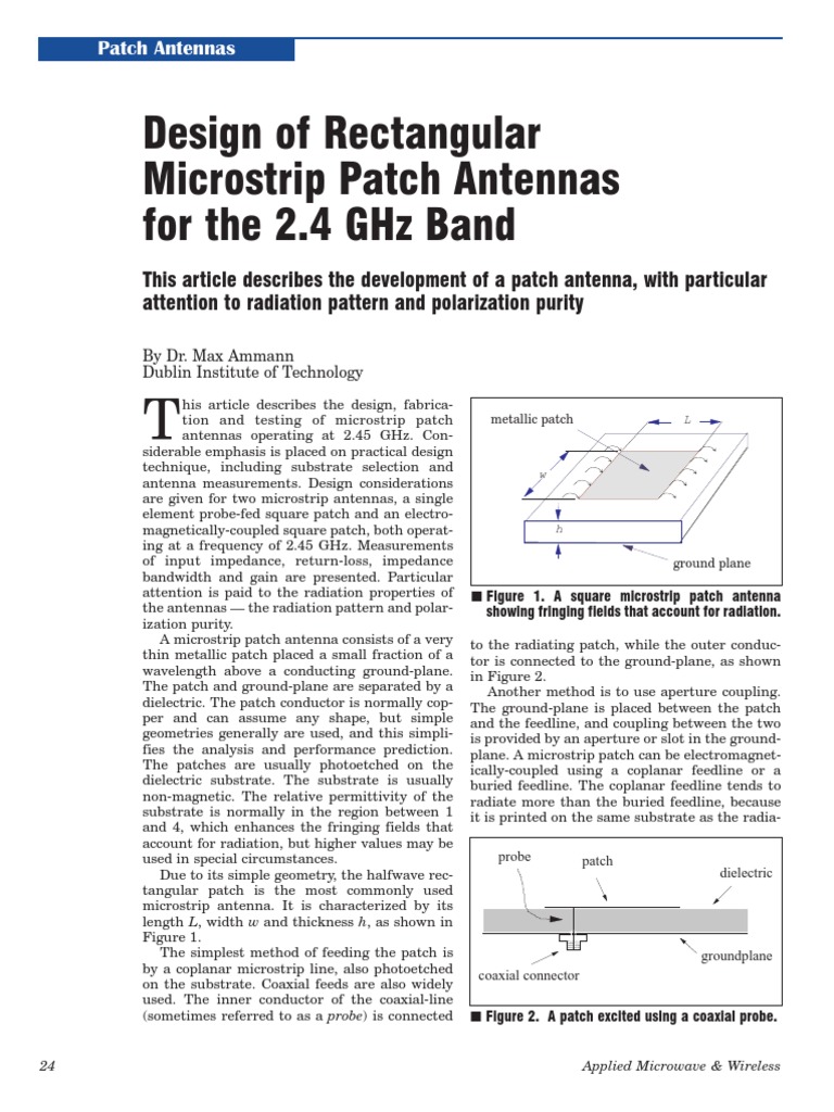 Design of Rectangular Microstrip Patch Antennas For The 2.4 GHZ Band | PDF | Antenna (Radio ...