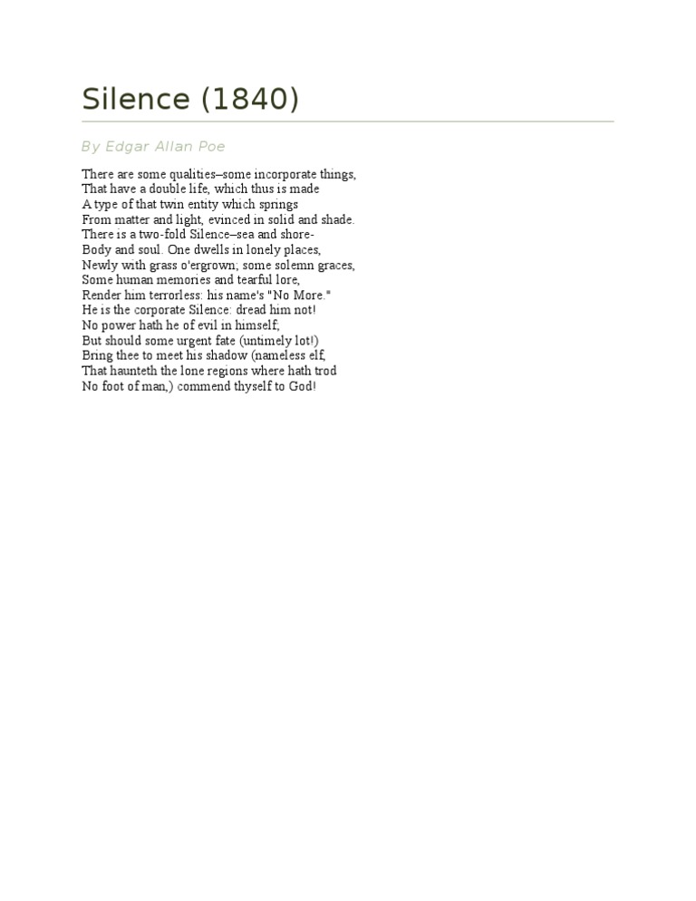 Silence by Edgar Allan Poe
