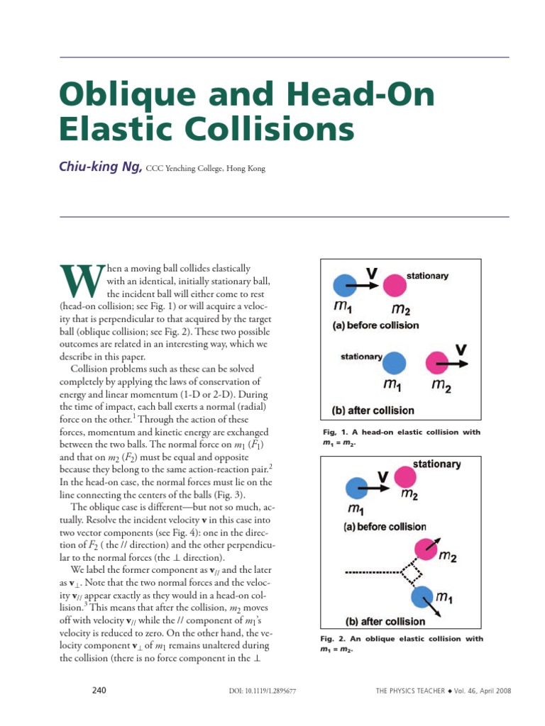 Oblique And Head On Collision Pdf Collision Mechanics