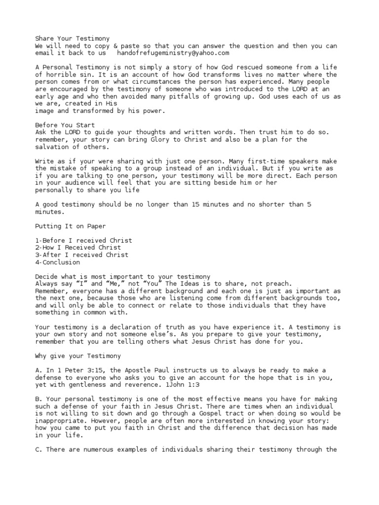 How To Give Your Testimony | PDF | Grace In Christianity | Acts Of The ...