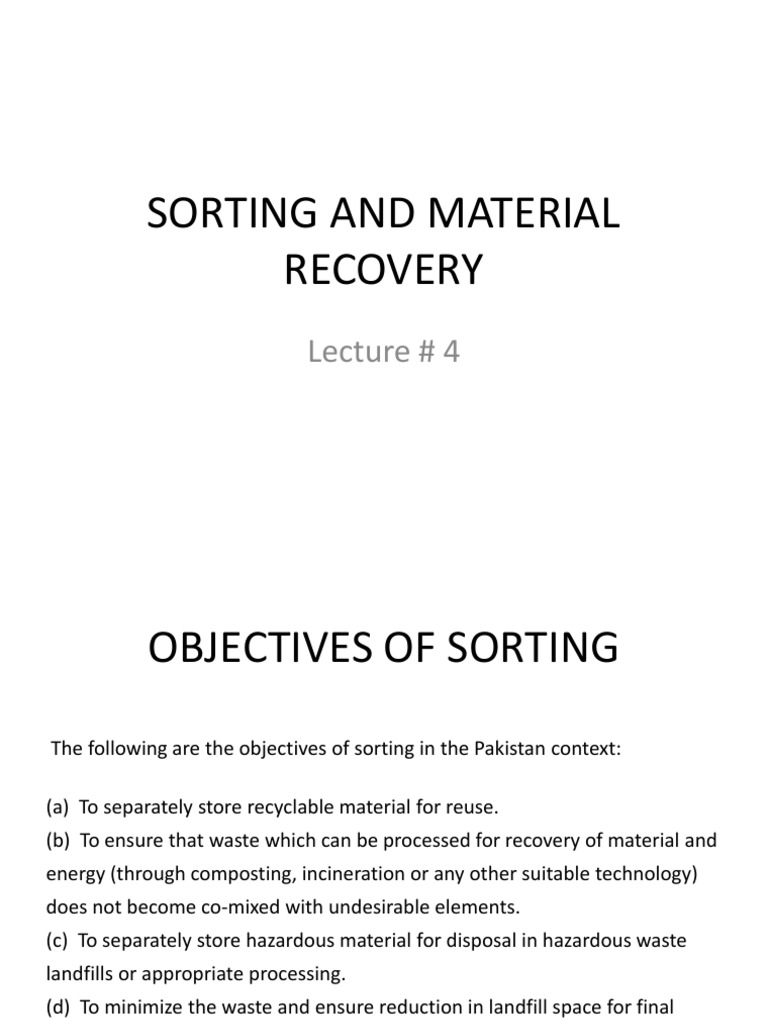 Sorting and Material Recovery (Solid Waste Management) | PDF | Waste ...