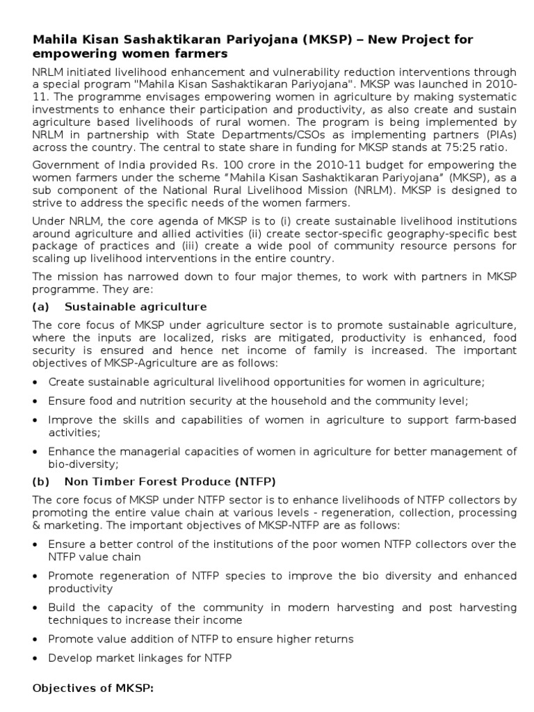 Empowering Women Farmers: MKSP Initiative | PDF | Agriculture | Food ...