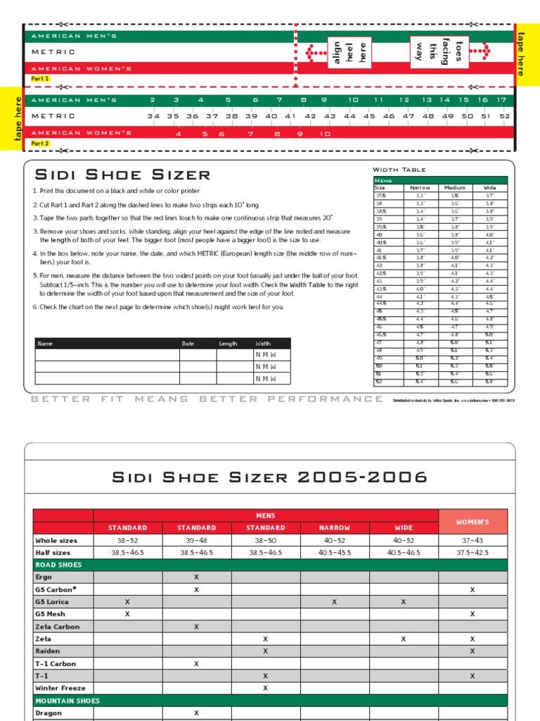 Sidi Shoe Sizer Guide 2005-2006 | PDF | Shoe | Sports