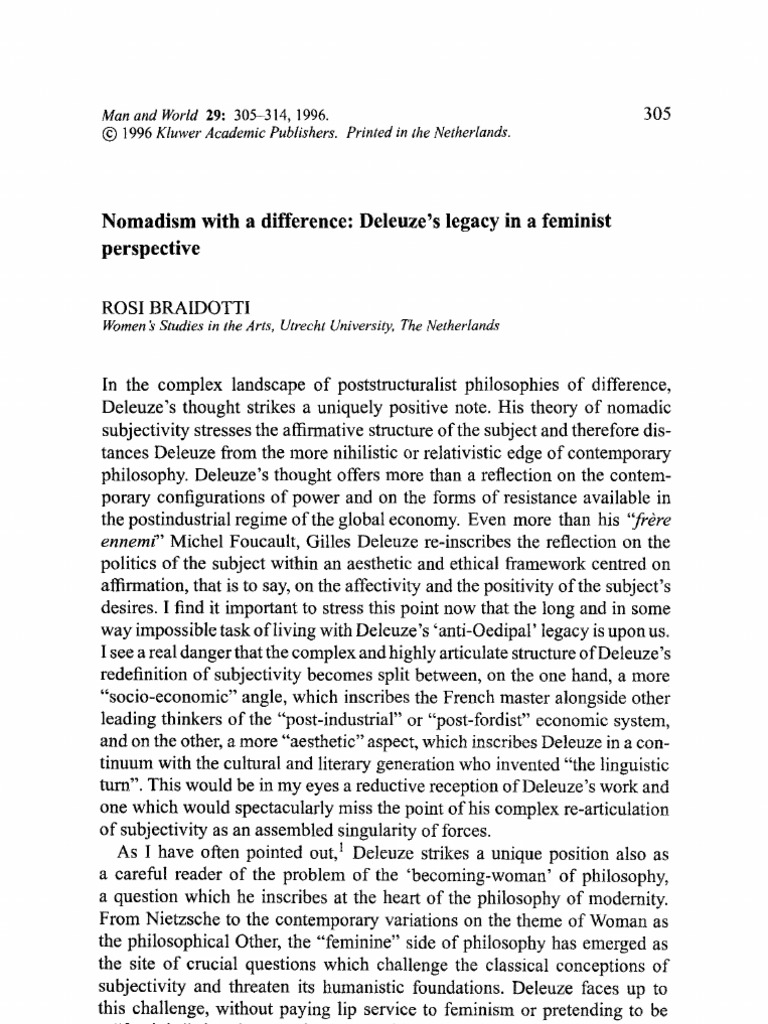 Braidotti Nomadism With A Difference | PDF | Feminist Theory | Feminism