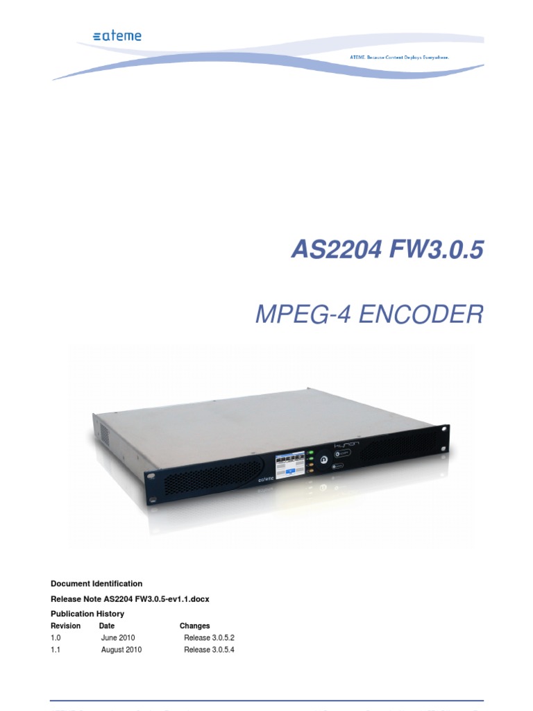 Ateme Kyrion Encoder Release Note AS2204 FW3.0.5-ev1.1 (3.0.5.4) | PDF ...