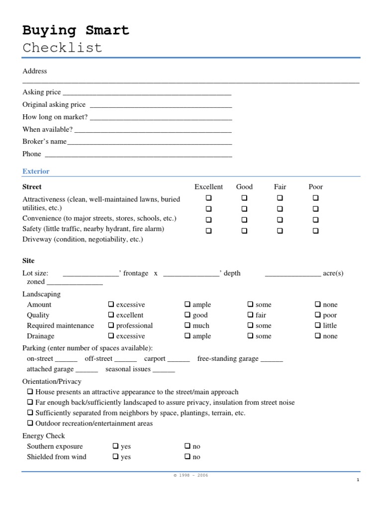 Buying Smart Checklist | PDF | Basement | Building Insulation