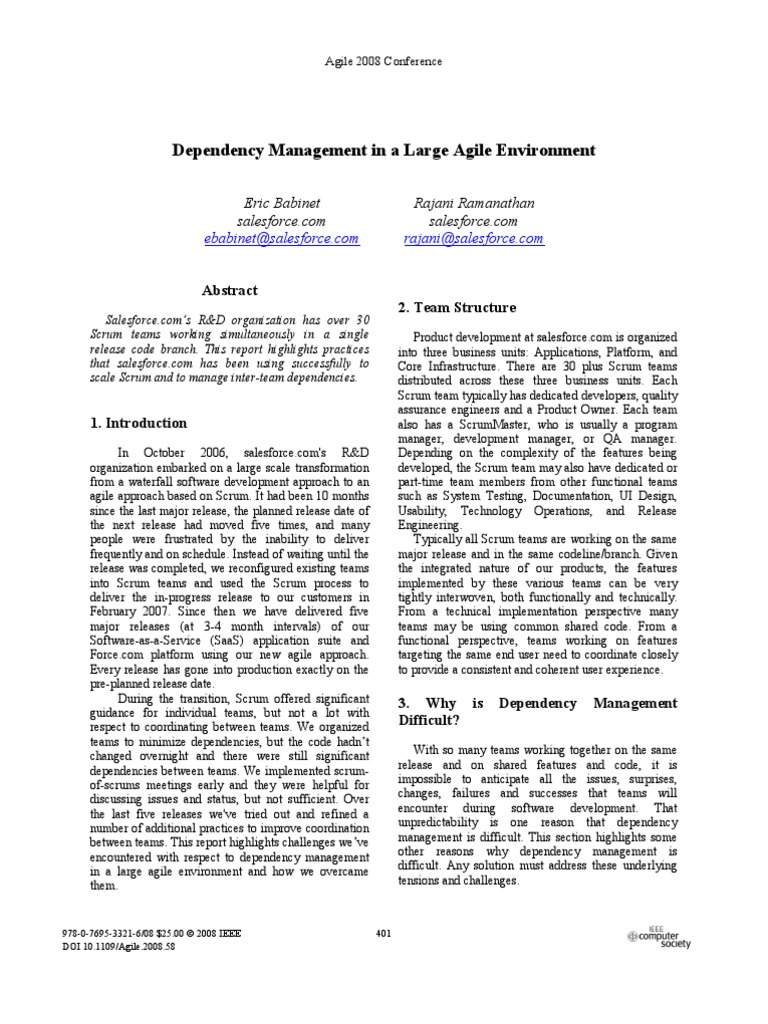 Dependency Management in A Large Agile Environment | PDF | Scrum ...