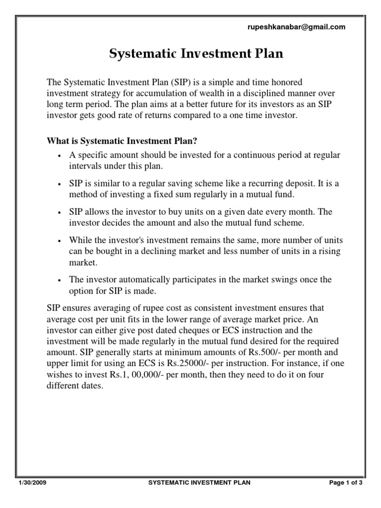Systematic Investment Plan (SIP) | PDF | Investor | Investing