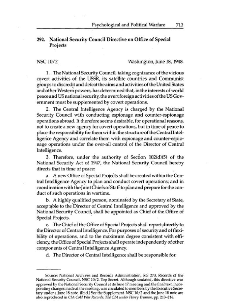 National Security Council Directive On Office of Special Projects - NSC ...
