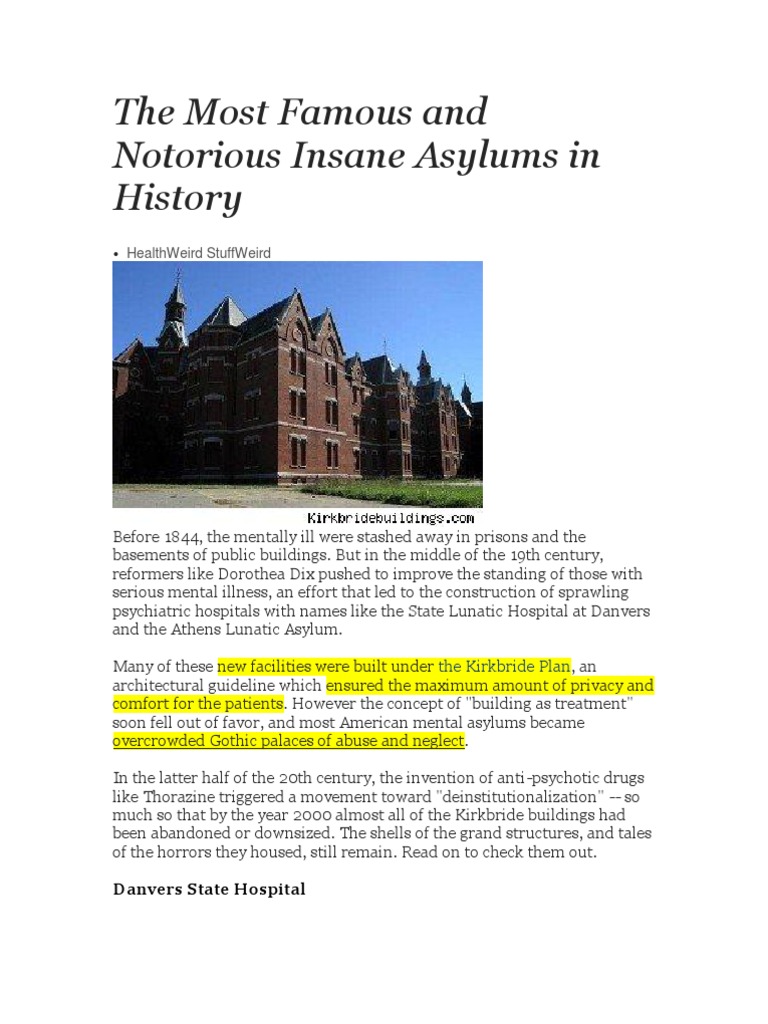 The Most Famous and Notorious Insane Asylums in History | PDF ...