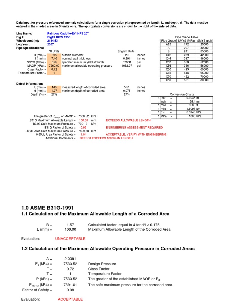 Asme b31g Calculation Eml-4 | PDF | Pascal (Unit) | Pressure