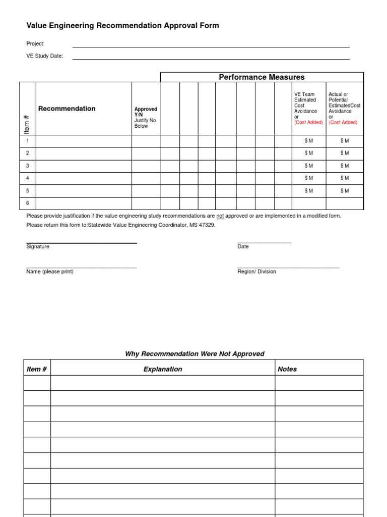 Value Engineering Recommendation Form | PDF