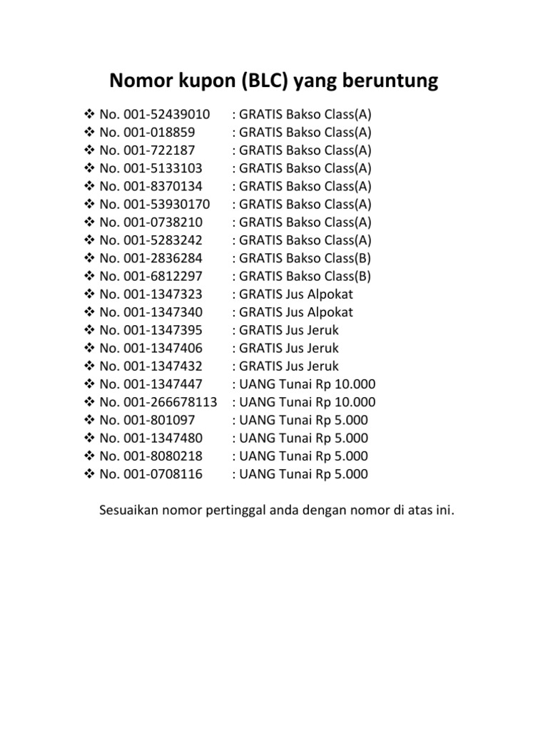 Nomor Kupon Undian | PDF