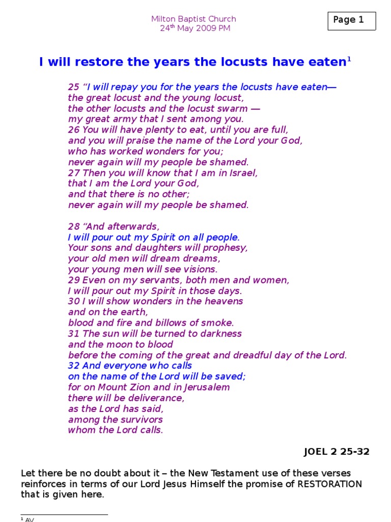 The Years The Locusts Have Eaten Joel 2:25 | PDF | Jesus | Religious ...
