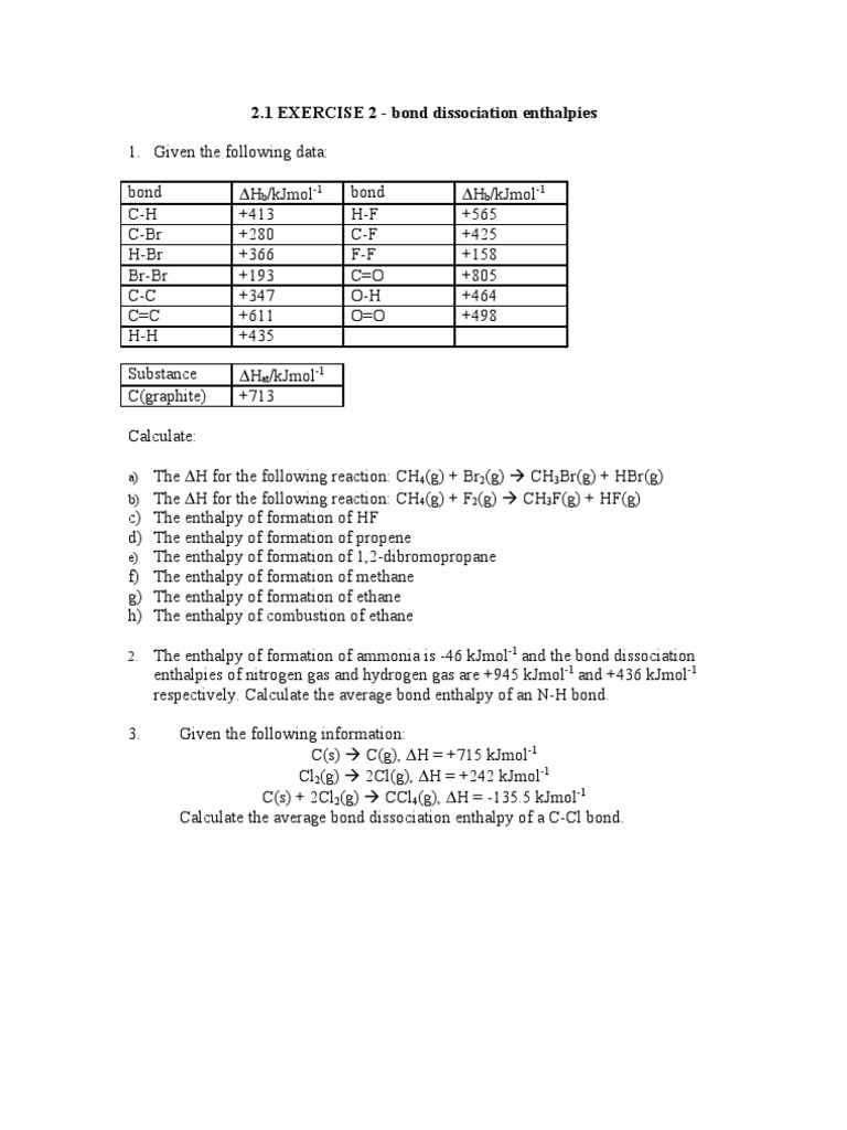 Bond Dissociation Enthalpy Calculations | PDF