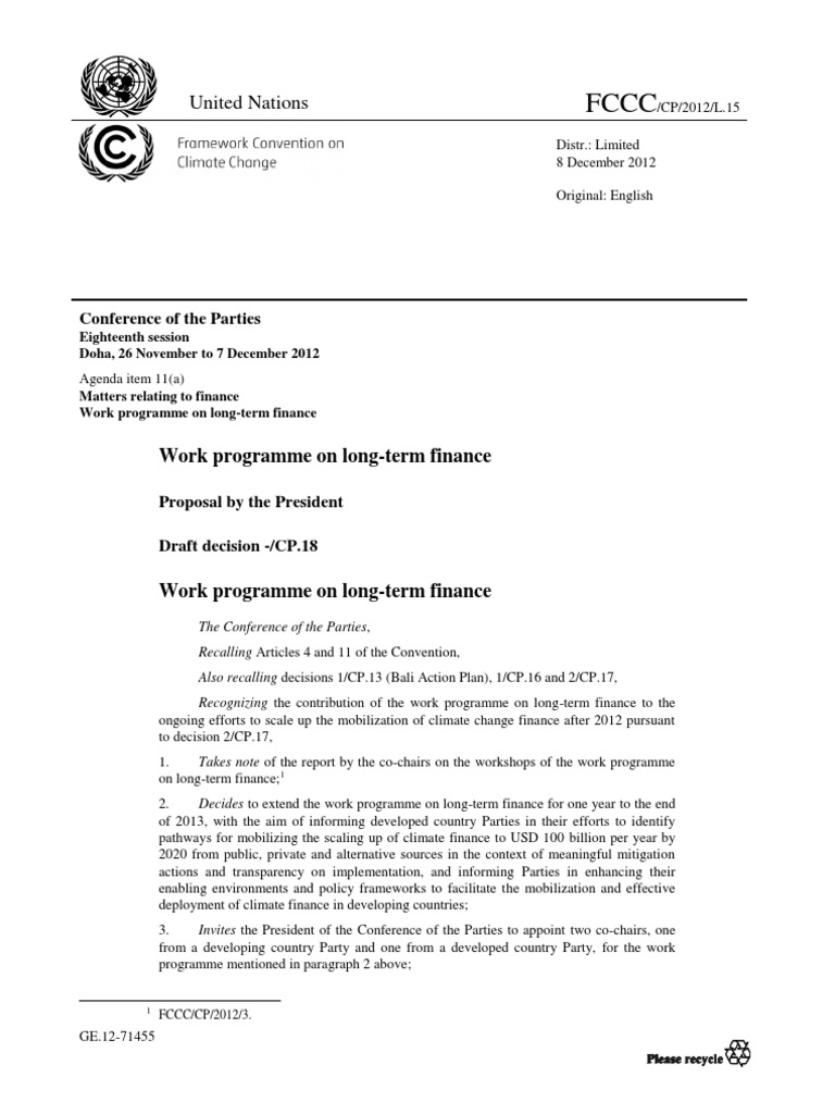 Doha Package (5/5) : Draft Work Program On Long Term Finance | PDF ...