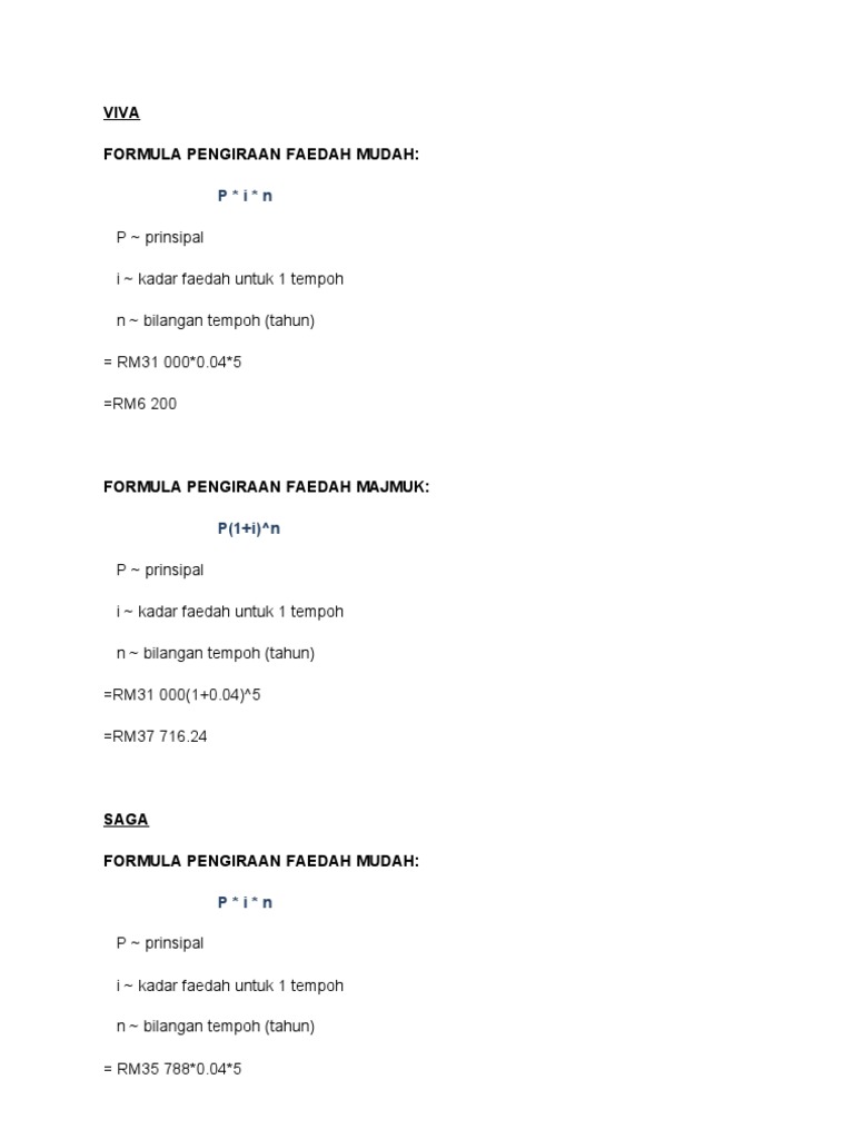 Formula Pengiraan Faedah Mudah | PDF